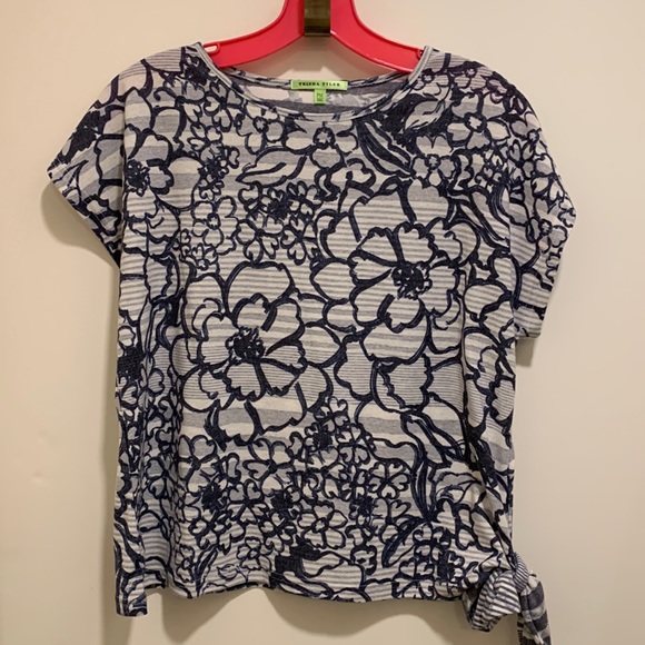 Trisha Tyler | Tops | Trisha Tyler Blouse Grey Base With Blue Flowers ...
